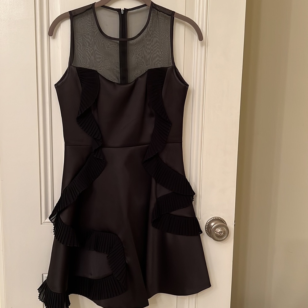 Sandro Black Dress With Ruffles/Sheer Chest - Gem